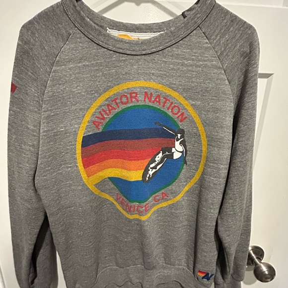 Aviator Nation | Tops | Aviator Nation Gray And Red Crewneck Sweater ...